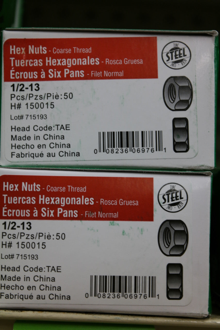 Finished Hex Nut USS Zinc 1/2-13 50 – Miller Industrial