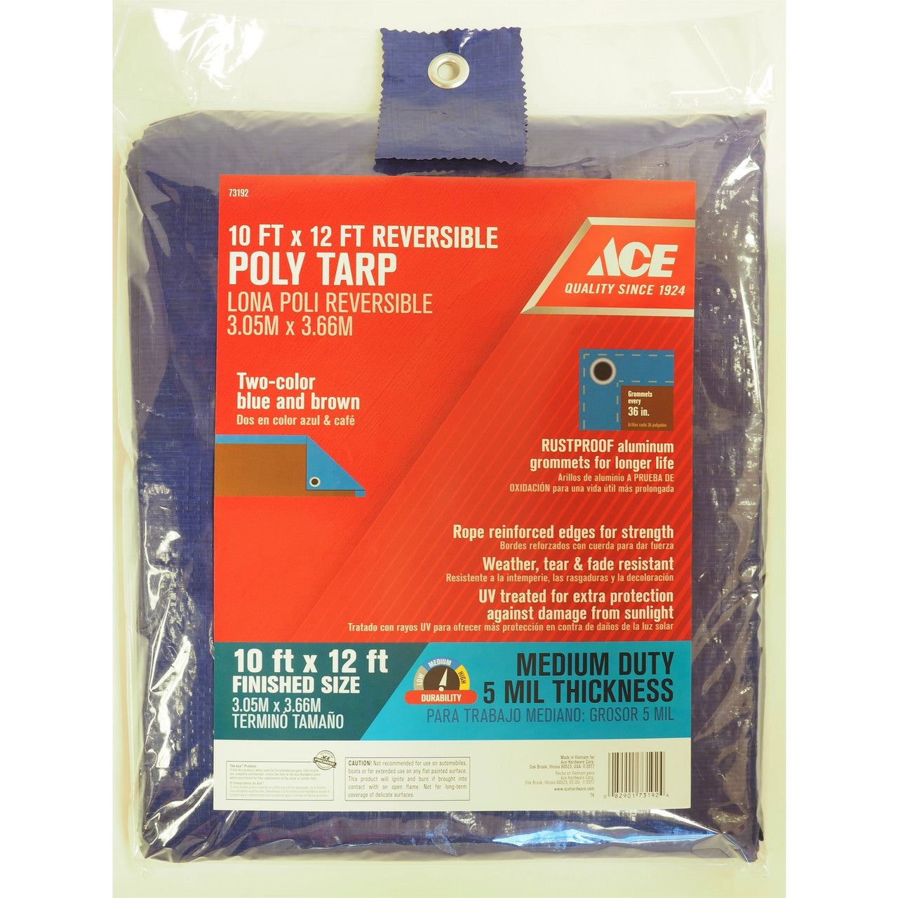 Ace 10 ft. W x 12 ft. L Medium Duty Polyethylene Tarp Blue/Brown ...
